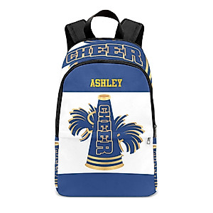 Personalized Name Cheerleader Megaphone Blue Backpack Unisex Bookbag for Boy Girl Travel Daypack Bag Purse 17.7 IN