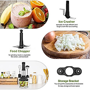 Immersion Blender,7 in 1 Hand Blender Electric 800W 20-Speed with Egg Whisk,Milk Frother,500ml Chopper,600ML Beaker,Ice Crush Blade,for Puree Infant Food, Smoothies, Sauces, Soups