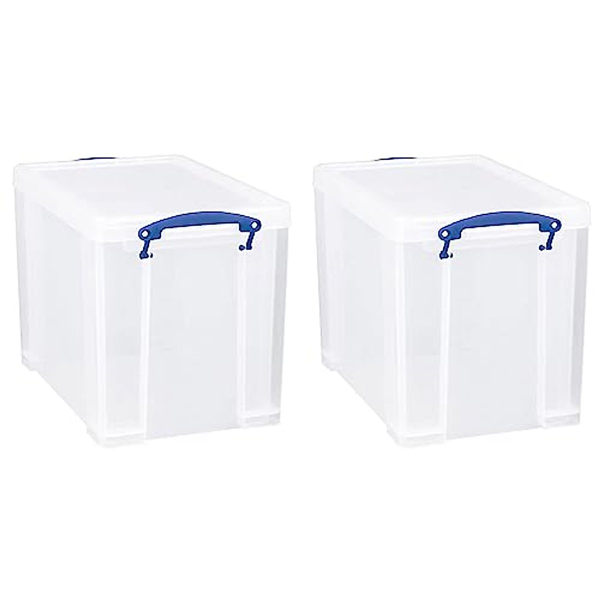 Really Useful Box 19 Liter Plastic Stackable Storage Container w/Snap Lid & Built-In Clip Lock Handles for Home & Office Organization, Clear (2 Pack)