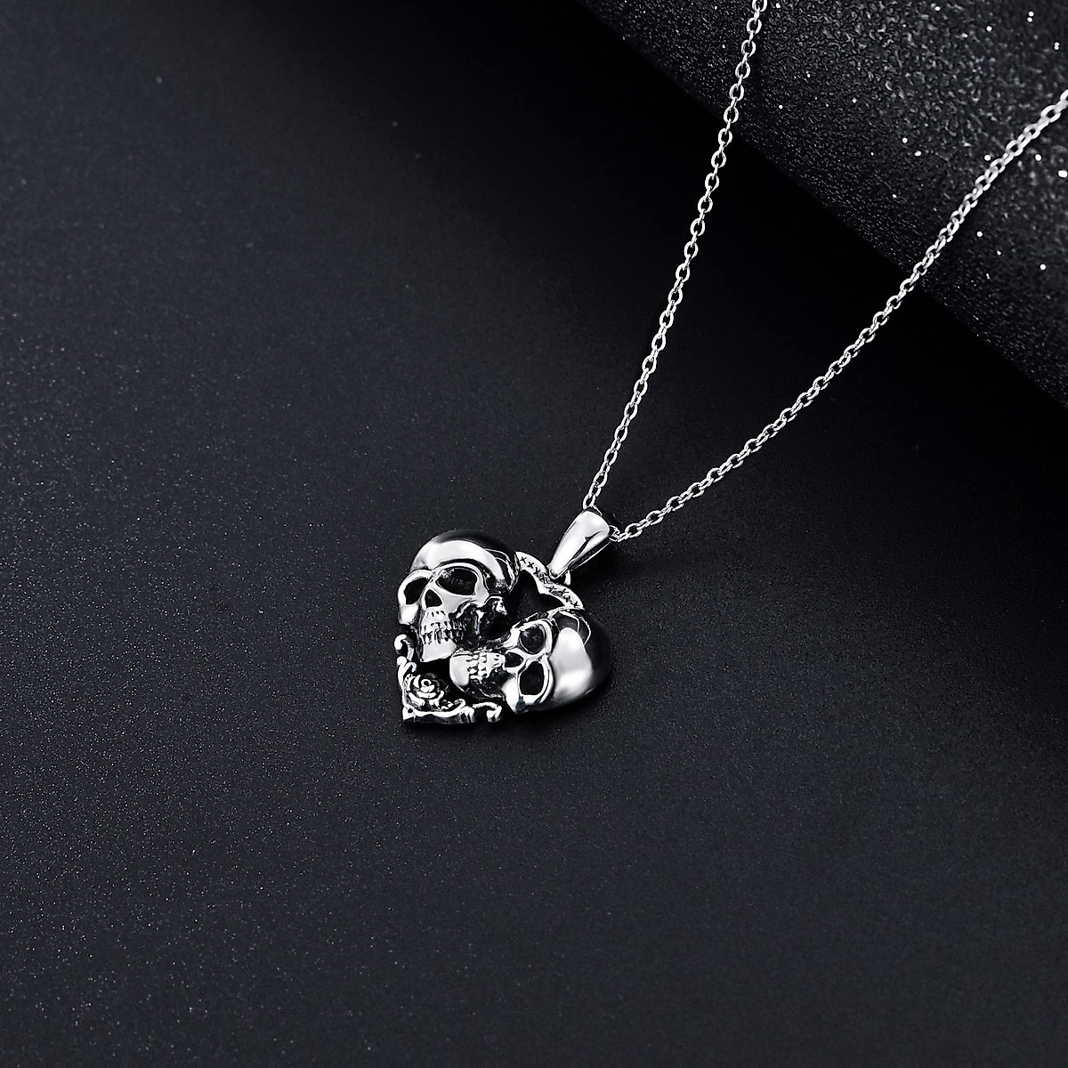 Plesitep Skull Necklace Sterling Silver Skull Pendant Necklace Gothic Jewelry for Women Halloween