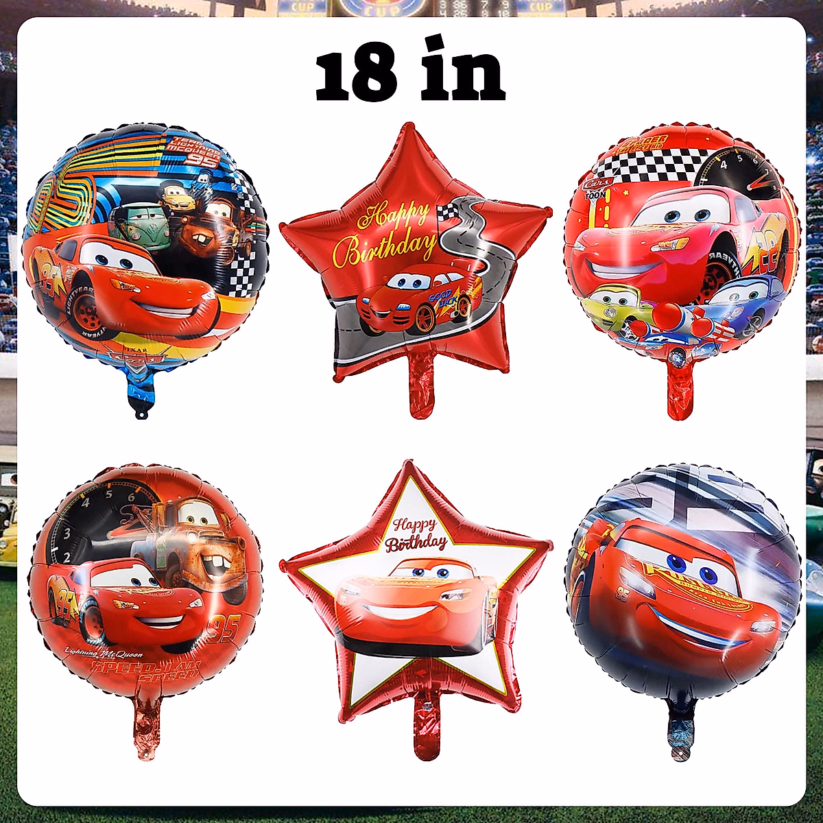 Cars Birthday Party Supplies - 9pcs Cars Lightning McQueen Foil Balloons for Kids 3rd Birthday Party Decorations (3rd)