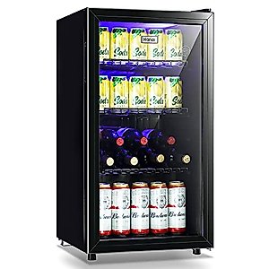 Beverage Refrigerator and Cooler - 120 Can Mini Fridge with Glass Door for Soda Beer or Wine - Small Drink Dispenser Machine for Office or Bar with Adjustable Removable Shelves