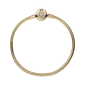 PANDORA Moments Sparkling Crown O Pavé Clasp Snake Chain Bracelet - 14k Gold-Plated Charm Bracelet for Women - Compatible Moments Charms - Cubic Zirconia Shine - 7.1"