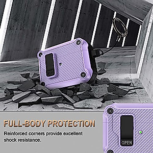 [5in1 Set] Case for Airpods Pro 2nd Generation with Secure Lock, Carbon Fiber PC+TPU Full Body Protective Air Pods Pro 2 Case Cover for Women with Fashion Candy Keychain (Purple)