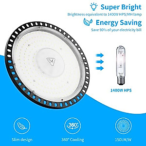 Viugreum 2pack LED High Bay Light 5000K, 200W, 20000Lm(Ip65) UFO High Bay Lights with US Plug Commercial Bay Lighting for Barn/Garage Commercial Warehouse Car Wash Shop UFO Lights, Hanging Chain