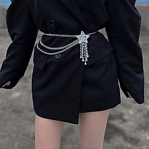 Wiwpar Sparkly Rhinestone Body Chains Belt Crystal Waist Chains Star Pendant Summer Beach Sexy Waist Chain Boho Layered Body Chain Belly Waist Chain Party Body Jewelry Accessories for Women Girls