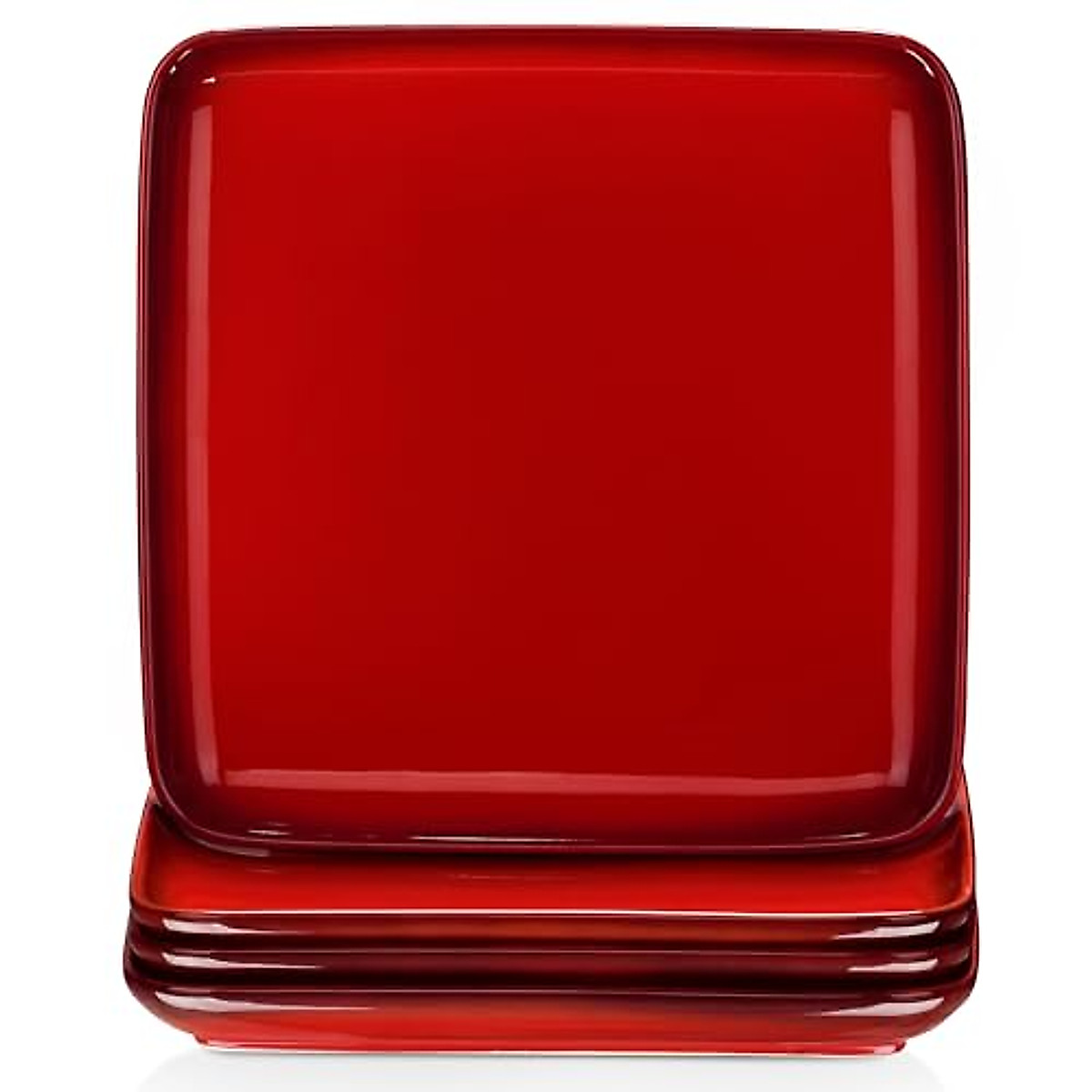 LOVECASA Red Dinner Plates Set of 4, Square Dessert Salad Plates Set, 10 Inch Stoneware Plates, Dishwasher, Oven and Microwave Safe