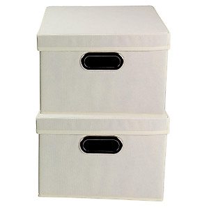 Household Essentials Fabric Storage Boxes with Lids and Handles, Natural
