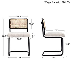 ONEVOG Rattan Dining Chair with Cane Backrest and Metal Frame, Set of 2, Indoor Furniture for Kitchen, Living Room, Bedroom, Guest Room, Restaurant(Beige)