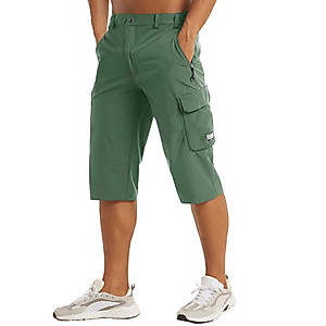 MAGCOMSEN Athletic Shorts for Men with Pockets Running Shorts Men Workout Shorts for Men Below Knee Shorts Casual Shorts Mens Hiking Pants Long Shorts Pea Green
