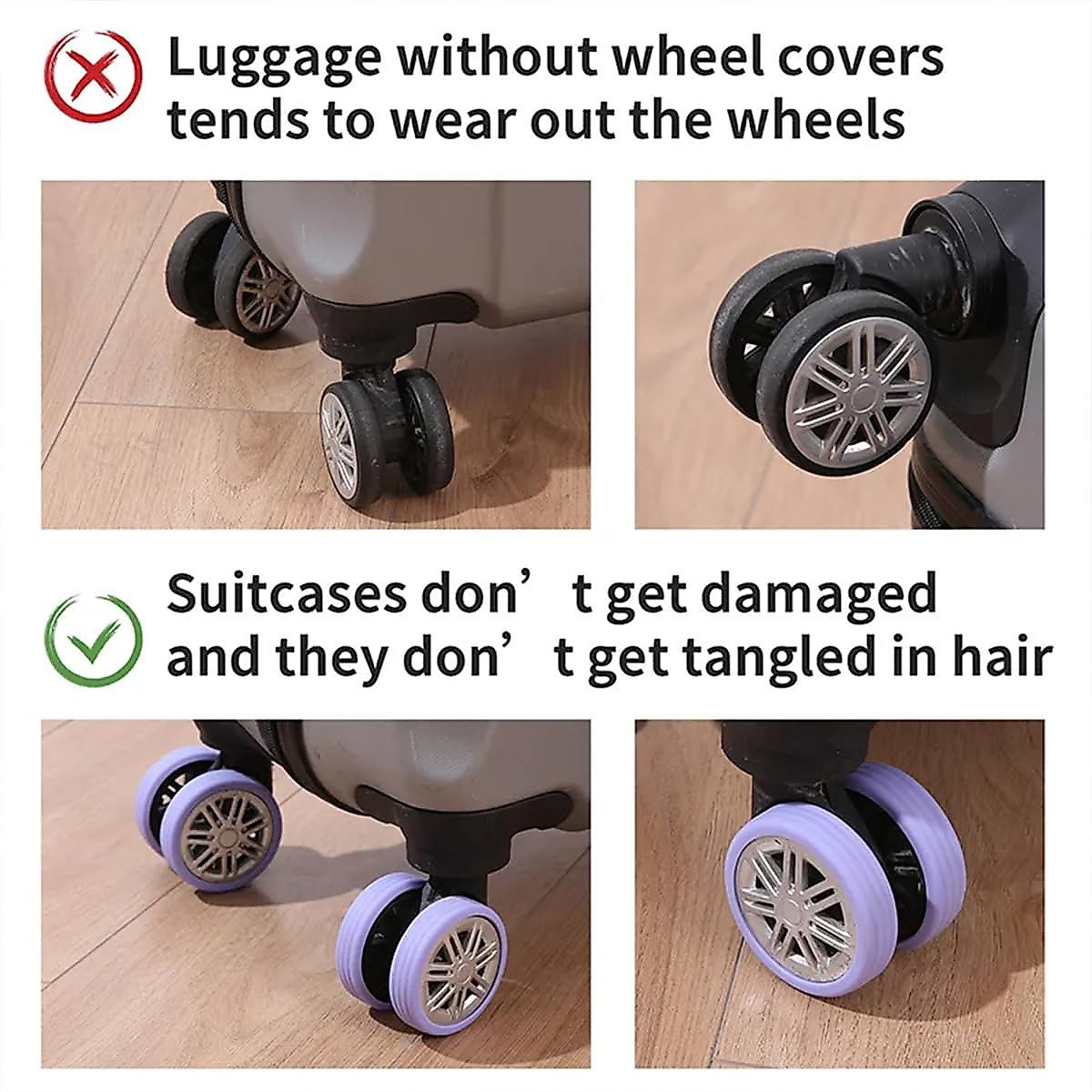 Loopyaura 12PCS Suitcase Wheel Covers, Luggage Wheel Covers Reduce Noise, Silicone Suitcase Wheel Cover, Luggage Compartment Wheel Protection Cover (Purple)