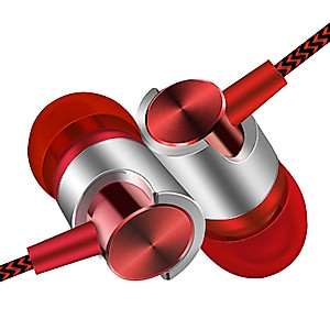 shlutesoy Fashion 3.5mm Braided Wire Stereo Super Bass Earphone in-Ear Headset with Mic Red