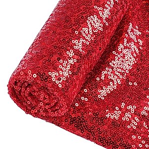 SUMERSHA Sequin Fabric by The Yard - 3 Feet 1 Yard of Red Sparkly Embroidery Sequins Fabric for DIY Sewing, Backdrop, Tablecloth, and Clothing Sewing Projects