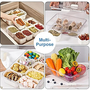 Kitchen Portable Plastic Spice Storage Container Snack Storage Box Snackle Box Clear Divided Serving Tray with Lid and Handle | Clear Snack Organizer Box for Party, Picnic, Travel