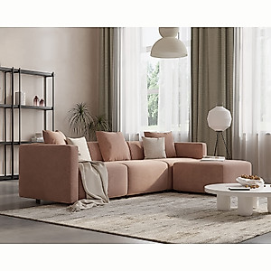 Acanva Luxury L-Shaped Upholstery Convertible Modular Sectional Sofa, Contemporary Reversible Couch with Chaise Lounge for Living Room, Apartment, 4 Piece Set, Pink