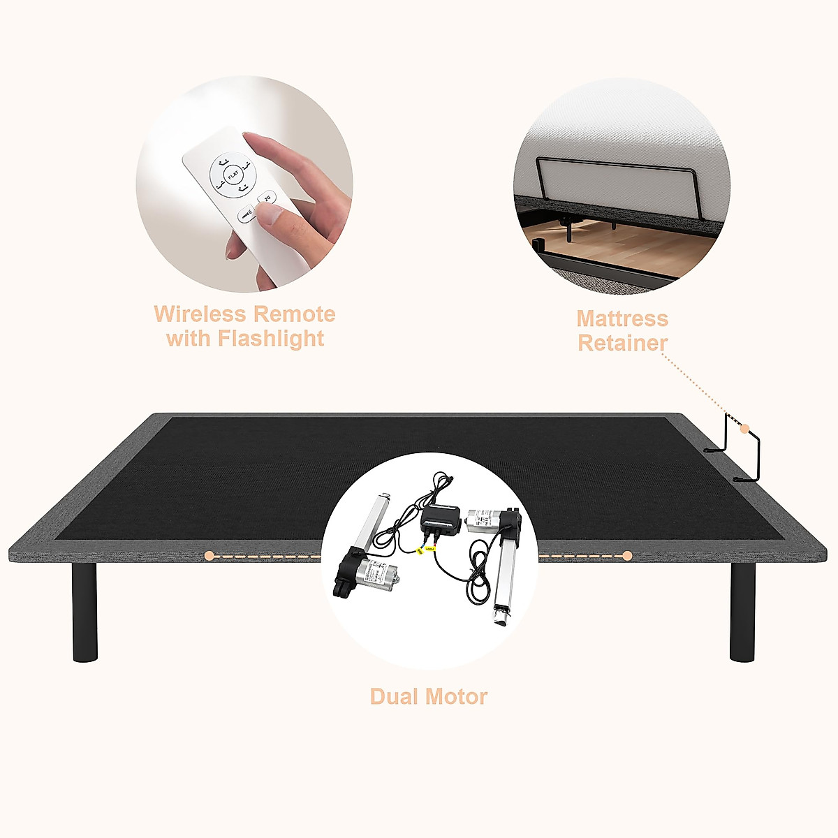 GOLDORO Ergonomic King Size Adjustable Bed Base, Wireless Remote Control, Whisper Quiet Durable Motor, Independent Head and Foot Incline