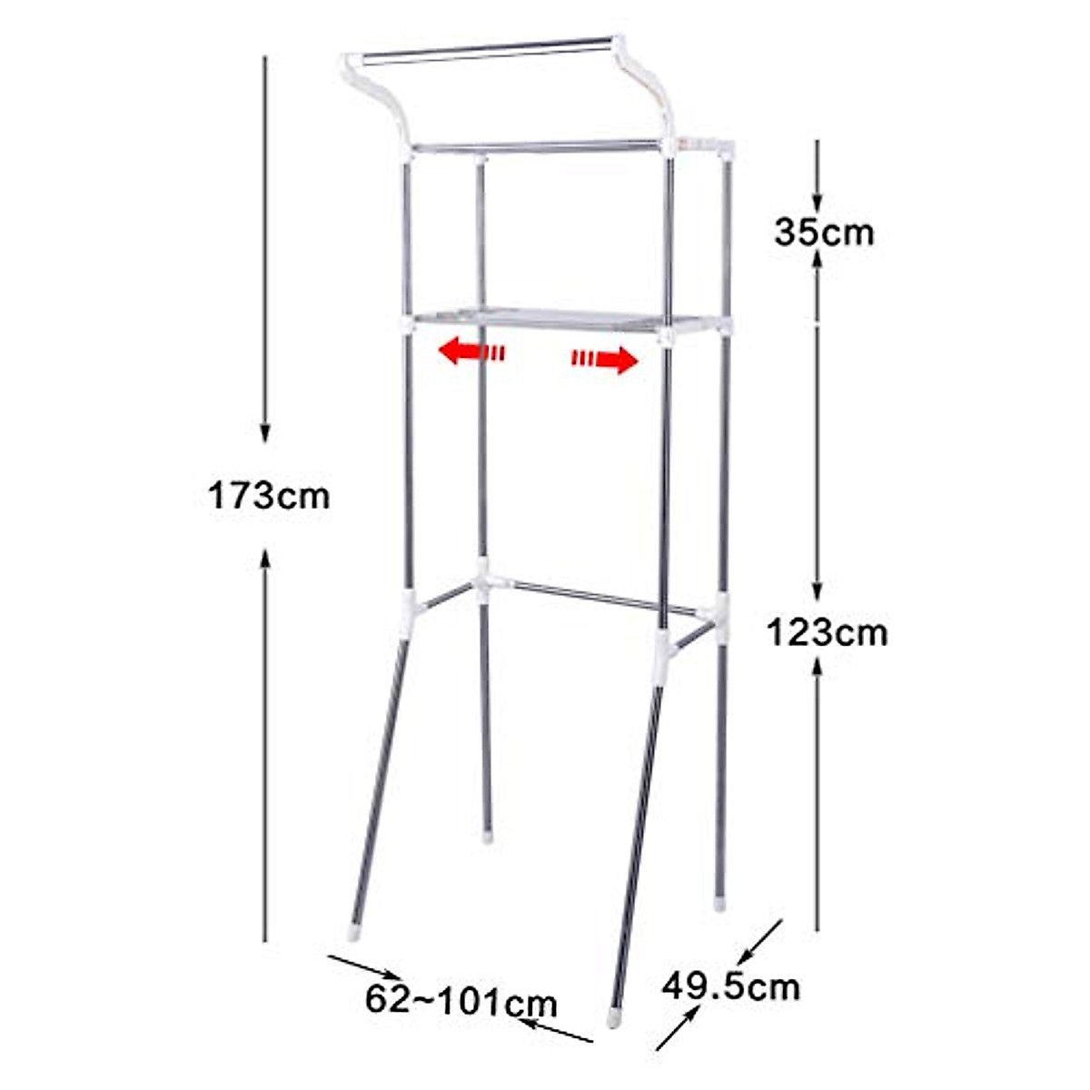Hershii Over The Toilet Storage Shelf Bathroom Space Saving Organizer Rack Adjustable Stand 2-Tier Wire Shelving Units with Clothes Hanging Rod Rail and Transparent Spacer - Ivory