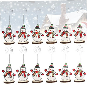 DOITOOL 12Pcs Christmas Place Card Holders, Christmas Wood Place Card Holders with Swirl Wire, Christmas Snowman Note Photos Stand for Xmas Party Wedding Party Decoration (Snowman)