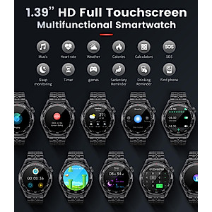 Smart Watches for Men (Answer/Make Calls),1.39'' HD Touchscreen,100 Sports Modes,IP68 Waterproof Smartwatch with Blood Pressure/Heart Rate Monitor/Blood Oxygen for Android and iOS Black