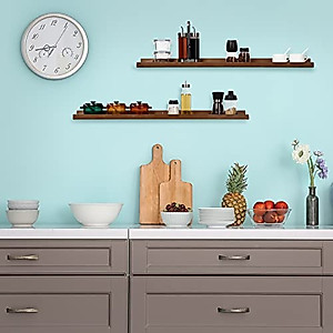 ALIMORDEN 36 inch Long Photo Ledge Shelves Set of 2, Natural Wood Large Floating Shelves for Bedroom Living Room Bathroom Kitchen, Dark Walnut,36" x 5"