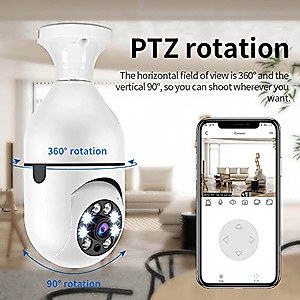 ufehgfjh E27 Light Bulb Camera with Memory Card 2.4GHz WiFi Outdoor, HD 1080P Camera Securi-ty Camera 2-Way Audio, 360° Home Warehouse Cameras, Full Color Day & Night (16G Memory Card)