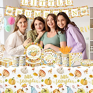 142Pcs Fall Baby Shower Decorations Little Pumpkin Baby Shower Decorations A Little Pumpkin is On The Way Baby Shower Tableware Sets Pumpkin Gender Reveal Thanksgiving Baby Shower Decorations