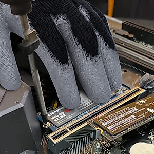 JM-FUHAND Anti static(ESD) work gloves for PC building-2 Pairs,Thin and lightweight all purpose work gloves,Ideal for Light Duty Work.(Large, Black/Grey)