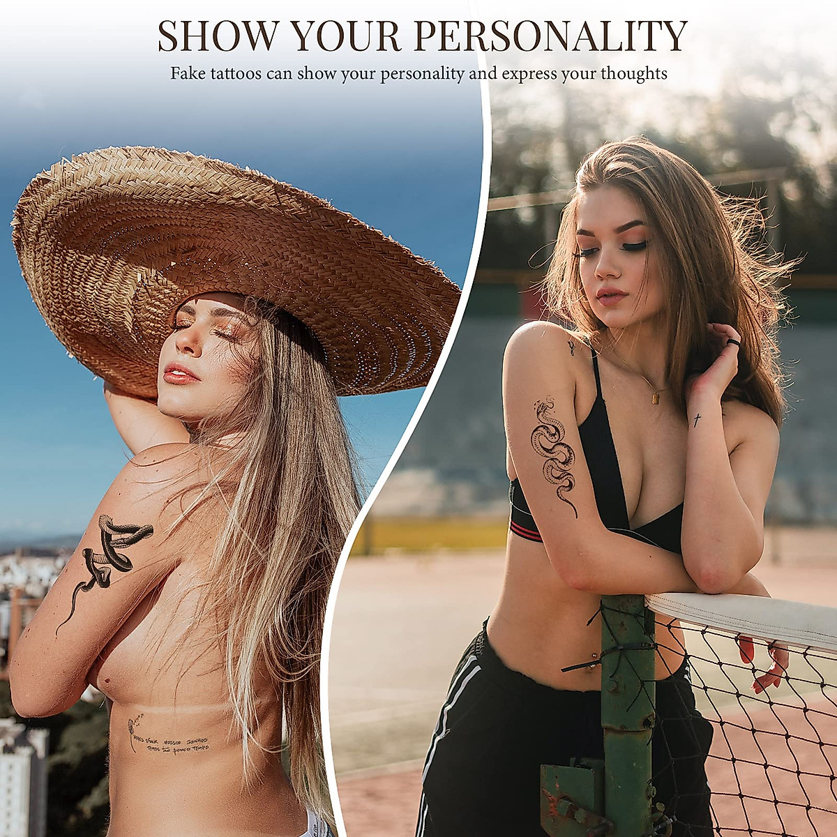 22 Sheets Realistic Snake Temporary Tattoos 3D Tribal Serpent Tattoos Floral Swords Snake Fake Tattoos Waterproof Snake Tattoo Stickers for Women Men Adults Kids Face Arm Leg Body Art