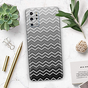 DesignSkinz Black Gradient Layered Chevron Protective Vinyl Decal Wrap Skin Cover Compatible with The Samsung Galaxy S20 (Screen Trim & Back Glass Skin)