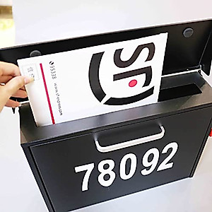 Wall Mount Locking Mailbox with Code Lock - Black Large Capacity with House Numbers Security Digital Password Lock Mailbox - Waterproof Iron Vertical Drop Mail Box Package Delivery Box Outdoor