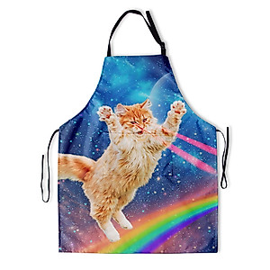DZGlobal Space Cat Apron Funny Printed Unisex BBQ Apron Cooking Aprons Non-Fading Adjustable Neck Comfortable and Easy Care - Orange Cats