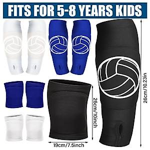 Sosation 3 Set Volleyball Arm Sleeves and Knee Pads for Kids Soft Forearm Sleeves with Protection Pad Thumbhole Volleyball Accessories for Training Youth Girls Boys 5-8 Years Old (Black, Blue, White)