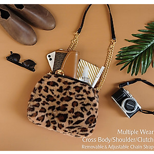 HOXIS Faux Fur Furry Crossbody Shoulder Handbag Clutch Purse(Leopard print)