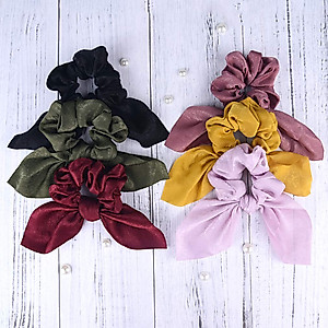 6PCS Hair Scrunchies Satin SilkRabbit Bunny Ear Bow Bowknot Scrunchie Bobbles Elastic Hair Ties Bands Ponytail Holder for Women Accessories 01 Classic color