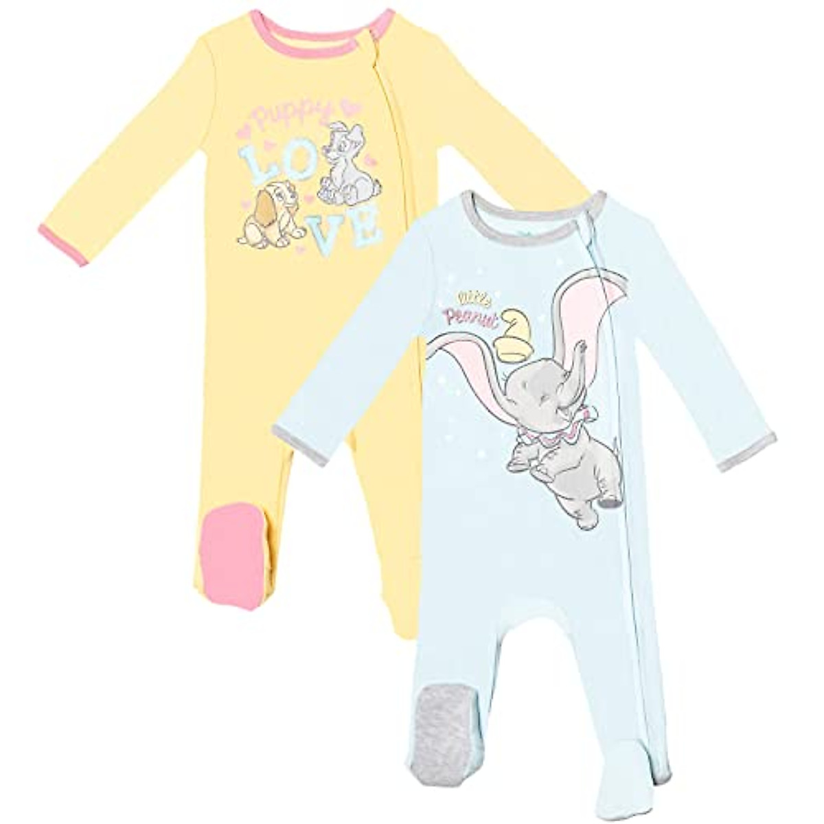 Disney Classics Dumbo Lady and the Tramp Infant Baby Girls 2 Pack Zip Up Sleep N' Plays 12 Months