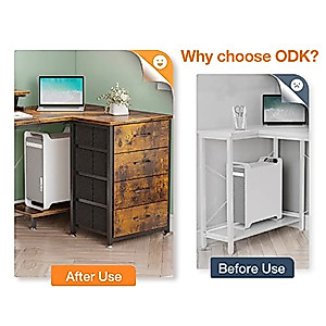 ODK 55 inch L Shaped Computer Desk with USB Charging Port & Power Outlet, L-Shaped Corner Desk with 4 Tier Drawer & Monitor Shelf for Home Office Workstation, Modern Style Writing Table, Vintage