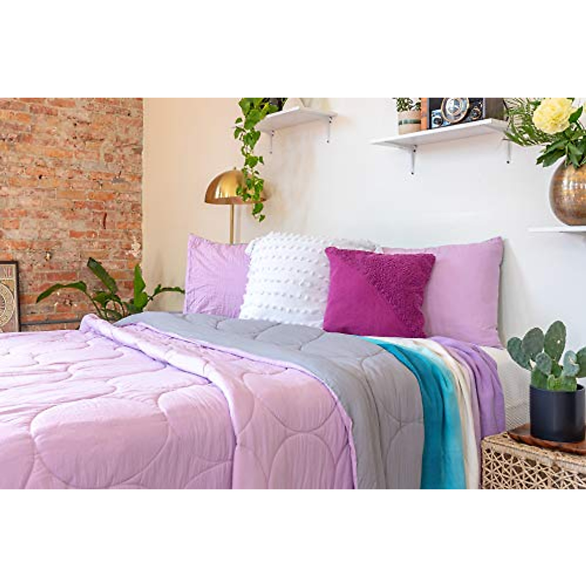 Refinery29 | Devon Bedding Collection | Modern Reversible Luxury Ultra Soft Comforter, All Season Premium 4 Piece Set, Design for Home Hotel Décor (Full/Queen, Grey)