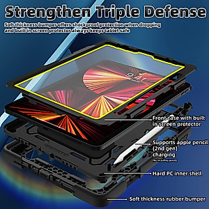 ROSROME For iPad Air 5th 4th Generation 10.9 inch Case with Screen Protector [15ft Drop Protection] iPad Pro 11 Case 4th 3rd 2nd 1st Gen (2022 2021 2020 2018) for Kids W/ 360 Stand Hand/Shoulder Strap