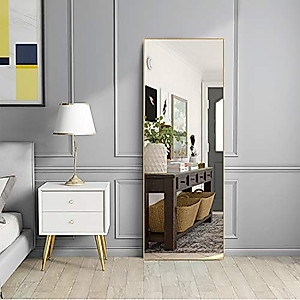 KIAYACI Wall Mirror Full Length Full Body Mirror Bedroom Dressing Mirror Standing Hanging or Leaning Against Wall Aluminum Alloy Frame(Gold, 43" x 16")