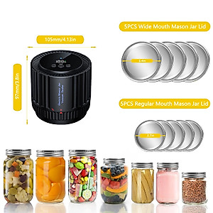 Electric Mason Jar Vacuum Sealer Kit for Wide Mouth and Regular Mouth Mason Jars, MEVERTRY Cordless Auto FoodSaver Vacuum Sealer, Canning Food Storage with LED Count-down Display