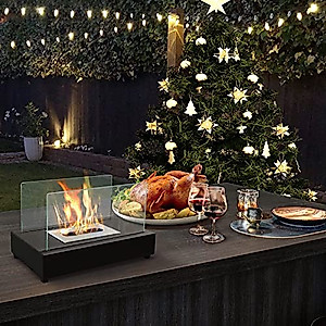JP Outdoor Tabletop Fireplace, Portable Rectangle Ventless Black Fire Pit Bowl Pot Indoor Outdoor, Bio Ethanol Clean Burning