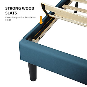 Yone jx je Queen Bed Frame with Lights,Upholstered Platform Bed Frame,Upholstered Queen Size Bed Frame,Mattress Foundation,Box Spring Needed,Easy Assembly (Blue)