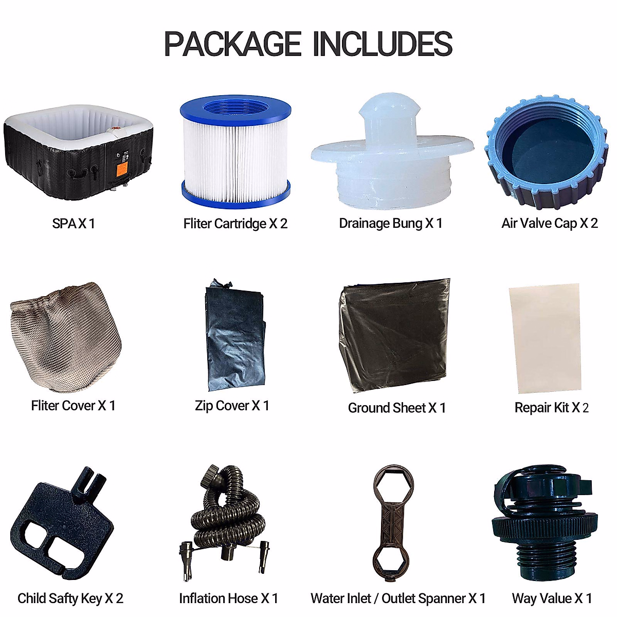 #WEJOY AquaSpa Portable Hot Tub 72X72X26 Inch Air Jet Spa 4-5 Person Inflatable Square Outdoor Heated Hot Tub Spa with 130 Bubble Jets, Black/White