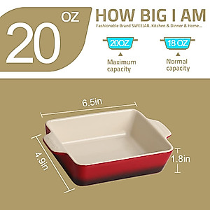 Sweejar Ceramic Baking Dish, Rectangular Small Baking Pan with Double Handles, 22OZ for Cooking, Brownie, Kitchen, 6.5 x 4.9 x 1.8 Inches(White)