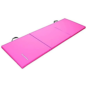 Signature Fitness Three Fold Folding Exercise Mat with Carrying Handles for MMA, Gymnastics and Home Gym Protective Flooring, 1.5-Inch Thick, Pink