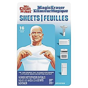 Mr. Clean Magic Eraser Sheets, Cleaning Wipes for Hard to Reach Spaces, 16 Count (Pack of 3)