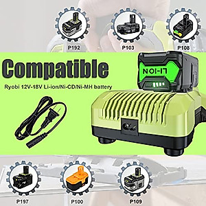 Upgraded 7000mAh P108 18v Battery and Charger Combo Replacement for Ryobi 18V Battery and P117 Charger Compatible with Ryobi 18V ONE + P108 P107 P105 P104 P103 P102 Tools Charger with P117 P118 P119