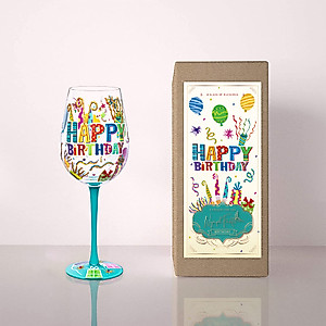 NymphFable Hand-painted Wine Glass Happy Birthday Artisan Painted 15oz Personalised Gift for Birthdays