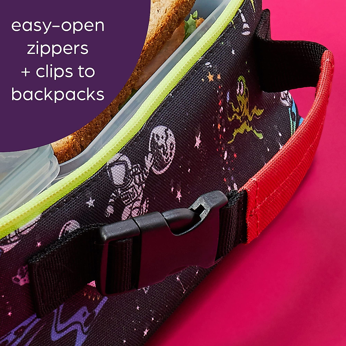 Highlights for Children Lunch Box for Kids, Reusable Insulated Lunch Boxes for Boys and Girls, Food-Safe Easy-Clean Lunch Bag for School (Space Glow-in-the-Dark - Black)