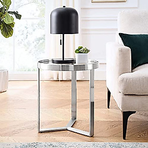 Modway Relay Glass and Metal Accent Side Table, Silver 17.5 x 17.5 x 19.5